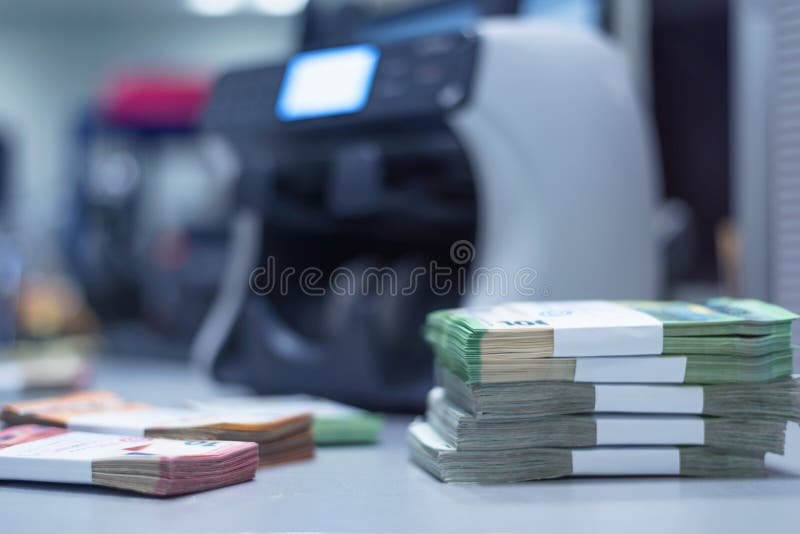 Bank Employees Sorting and Counting Money Inside Bank Vault. Large ...