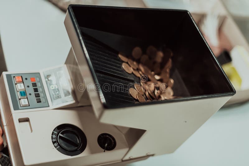 Bank Employees Using Money Counting Machine while Sorting and Counting ...