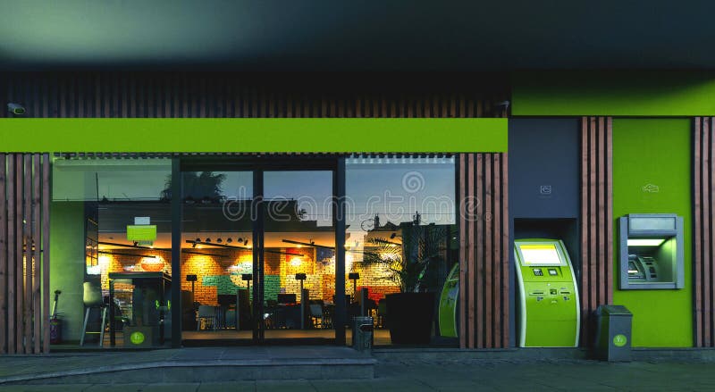Bank facade at evening stock image. Image of office - 296425187