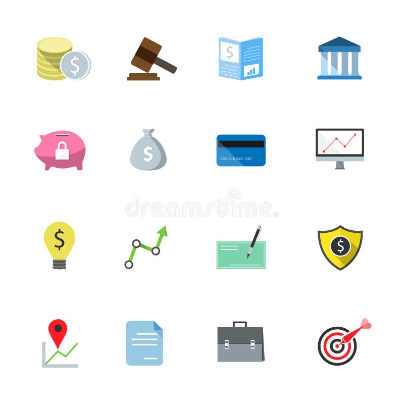 Bank flat icons color stock vector. Illustration of goal - 85408436