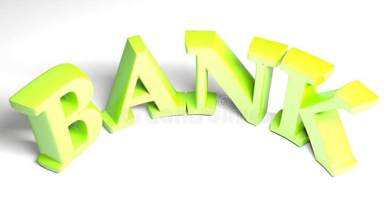 BANK Green Write on White Surface - 3D Rendering Illustration Stock ...