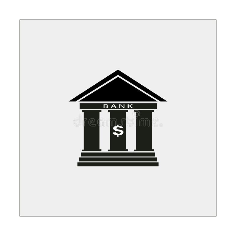 Bank Icon of Black Coloured on a Grey Background Stock Vector ...