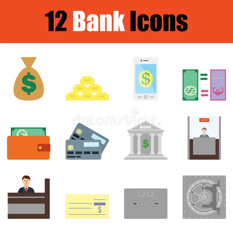Bank icon set stock vector. Illustration of bank, clerk - 76172811