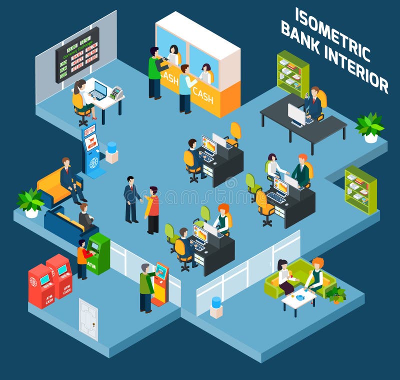 Bank Interior Isometric stock vector. Illustration of safe - 77302219