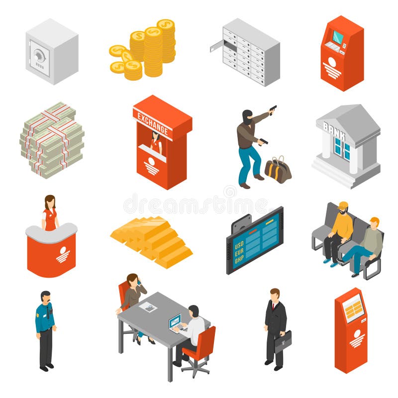 Bank Isometric Icons Set stock vector. Illustration of isometric - 71352172