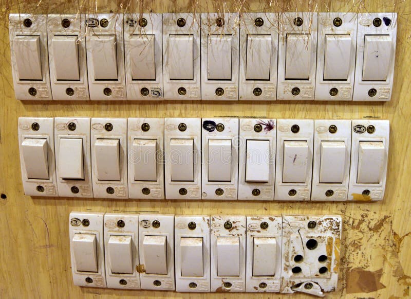 Bank of light switches stock photo. Image of wood, outlet - 97046610