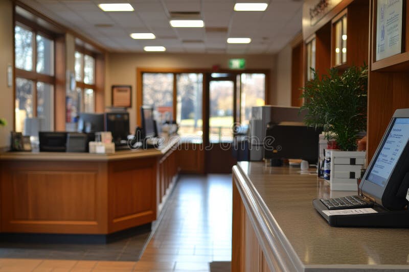 A Bank Lobby with a Counter and a Potted Plant Stock Photo - Image of ...