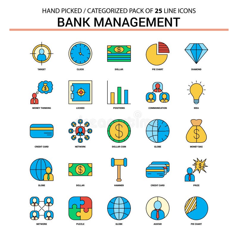 Bank Management Flat Line Icon Set - Business Concept Icons Design ... Bank Management Flat Line Icon Set - Business Concept Icons Design ...