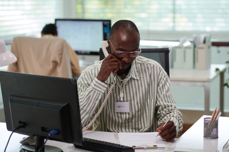 Bank Manager Answering Phone Call Stock Image - Image of detail, read ...