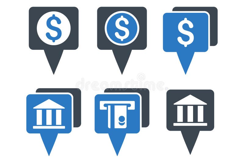 Bank Map Pointers Flat Vector Icons Stock Vector - Illustration of base ...