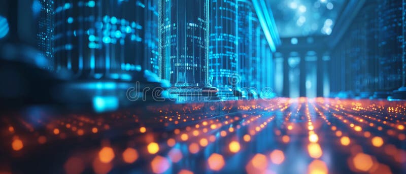 Bank Model in 3D Against Digital Network Abstract Stock Illustration ...