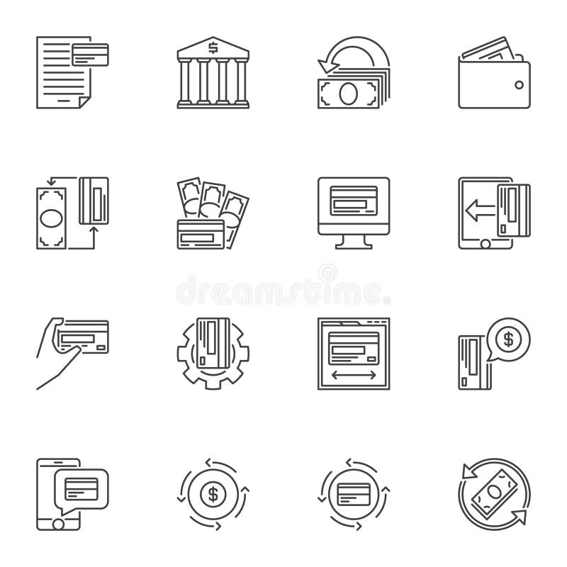 Bank and Money Outline Vector Concept Icons Set Stock Vector ...