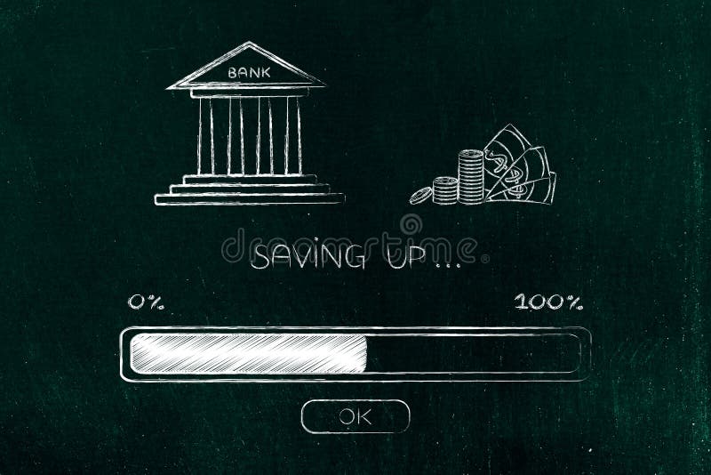 Bank Next To Cash with Progress Bar Loading, Saving Process Stock Image ...
