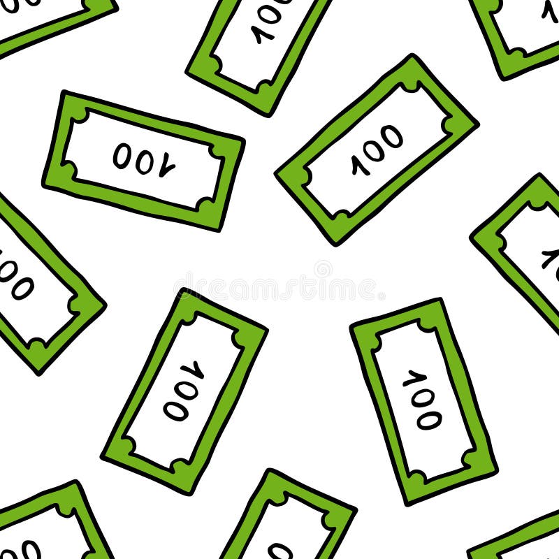 Bank Note Seamless Doodle Pattern Stock Illustration - Illustration of ...
