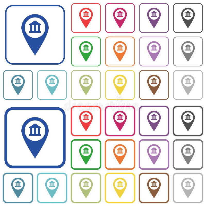 Bank Office GPS Map Location Outlined Flat Color Icons Stock Vector ... Bank Office GPS Map Location Outlined Flat Color Icons Stock Vector ...