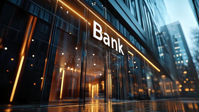 Bank Office at Modern Building Glass Wall Stock Photo - Image of color ...