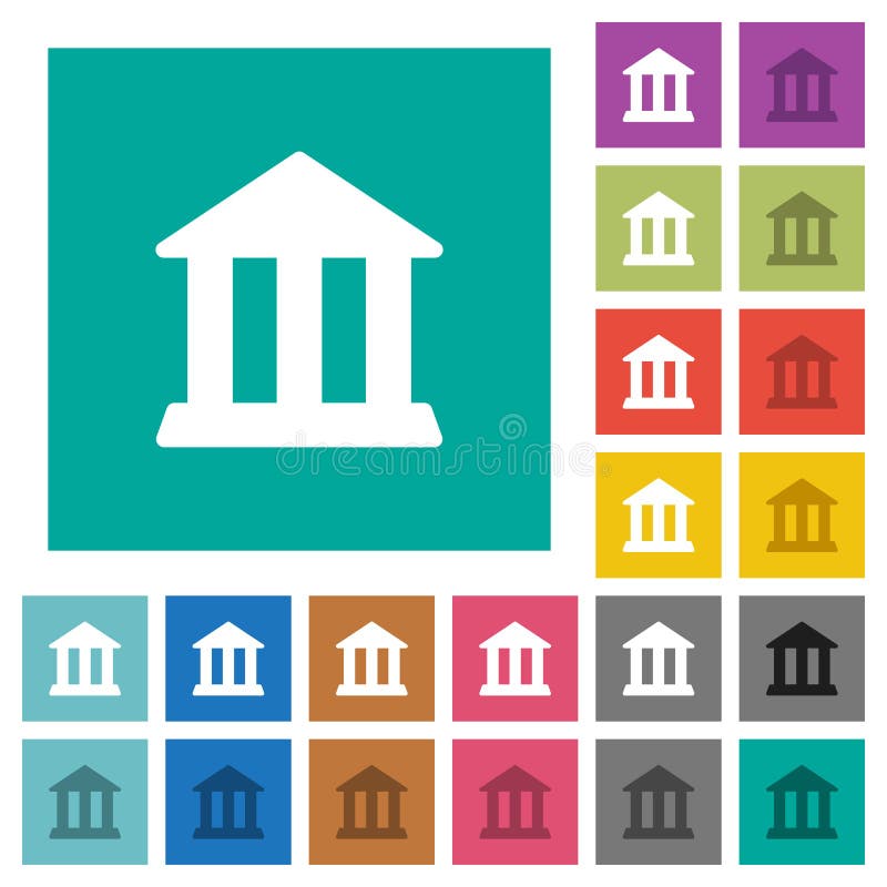 Bank Office Square Flat Multi Colored Icons Stock Vector - Illustration ...