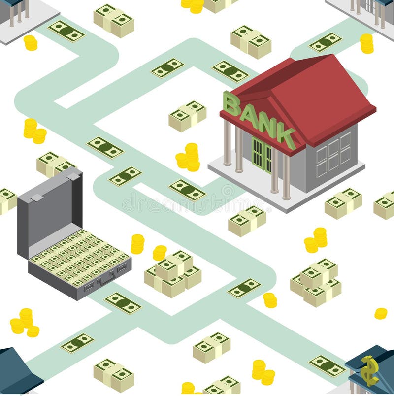 Bank Pattern Maps Isometric Background Stock Vector - Illustration of ...