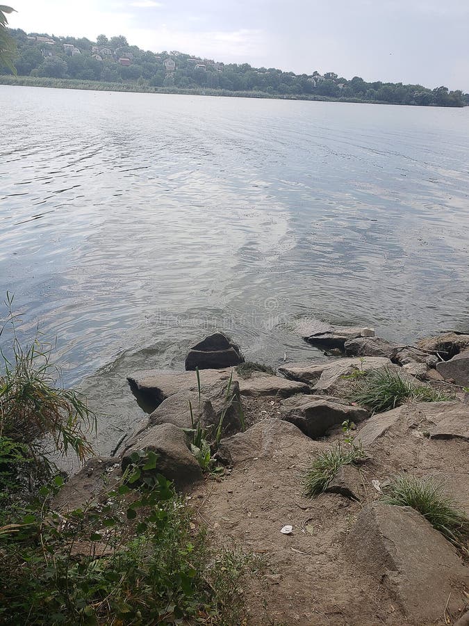 On the Bank of a Quiet River. Summer. Stock Image - Image of reflection ...