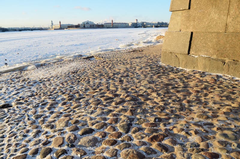 The Bank of the River is Covered with Stone. Stock Image - Image of ...