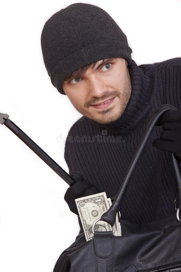 Bank robber with money bag stock photo. Image of bank - 15671612