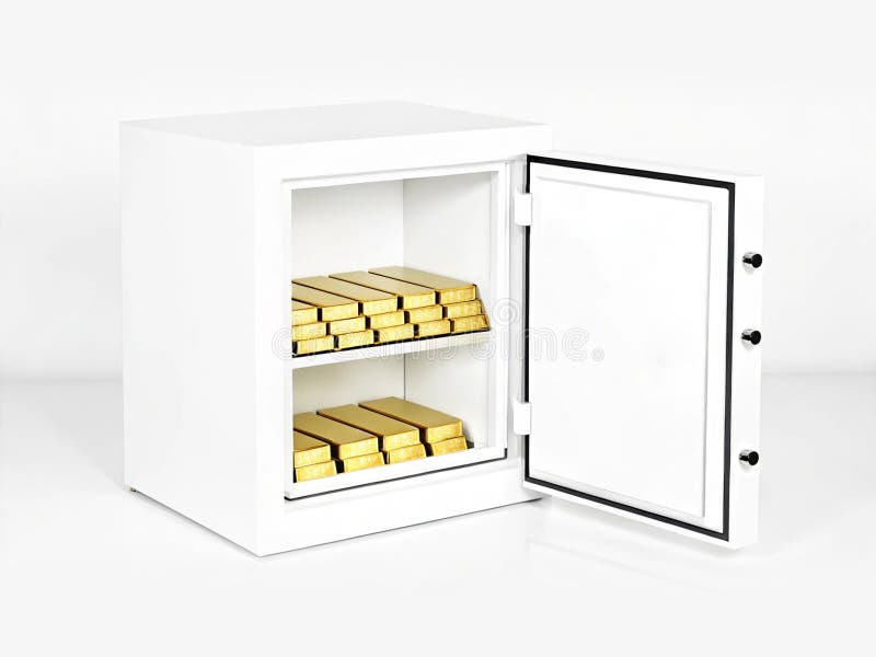 Bank Safe with Gold Bars. Gold in Safe on White Background Stock ...