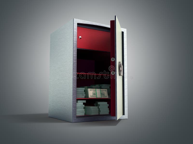 Bank Safe with Money Stacks of Dollar Bills 3d Render on Grey Stock ...