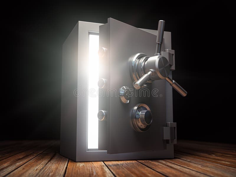 Bank Safe. Ray of Light Shining through an Opened Safe Box Stock ...