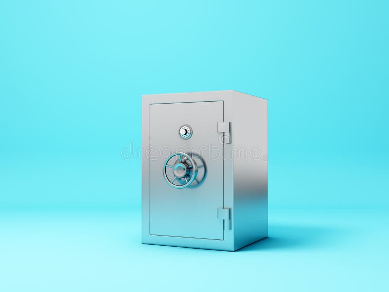 Steel Bank Safe on Blue Background Stock Illustration - Illustration of ...