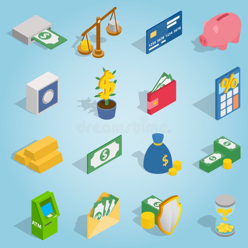 Bank Set Icons, Isometric 3d Style Stock Vector - Illustration of ...