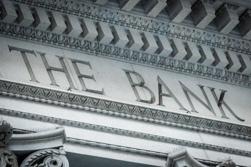 Bank Sign in a Building Classic Facade Stock Photo - Image of column ...