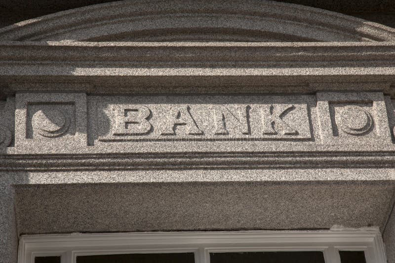 Bank Sign stock image. Image of door, sign, tilt, grey - 52340763