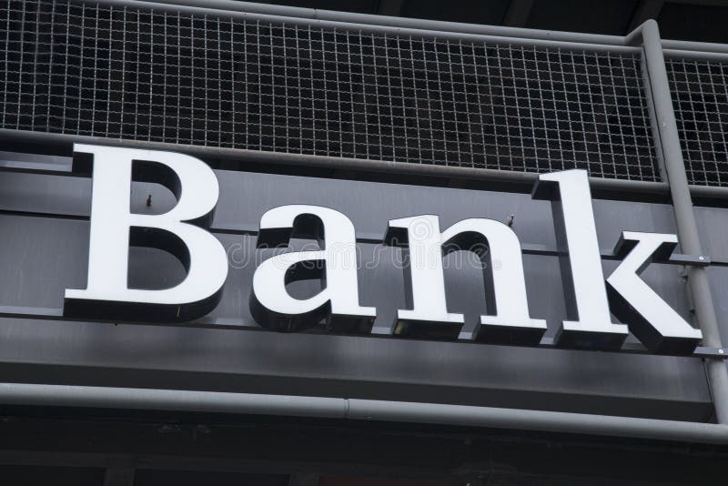 Bank Sign stock image. Image of entrance, word, tilt - 66139727