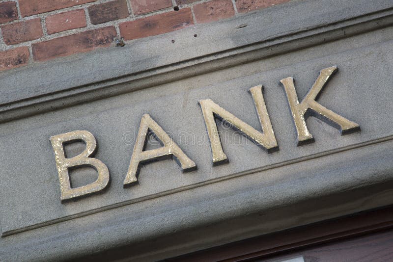 Bank Sign stock photo. Image of number, sign, gold, branch - 87849918