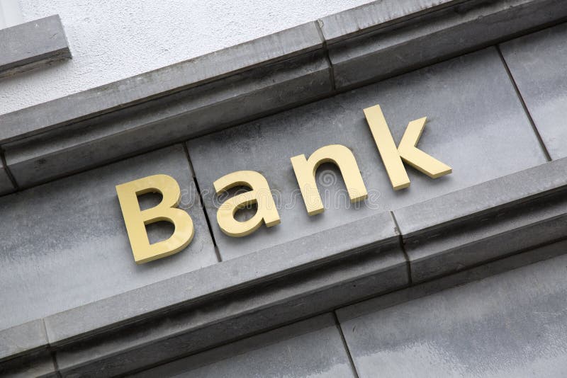Bank Sign on Building Facade Stock Image - Image of sign, building ...