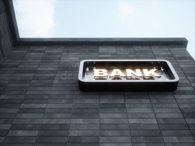 Bank Sign on the Building Side Wall Stock Illustration - Illustration ...
