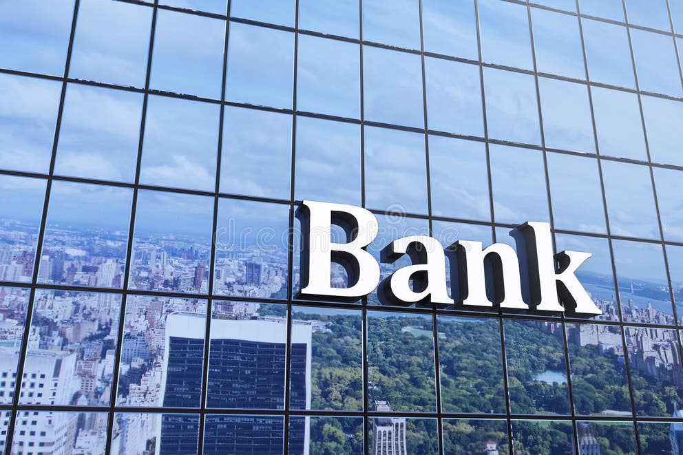 A Bank Sign is on a Building Stock Illustration - Illustration of ...