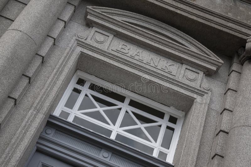 Bank Sign stock image. Image of daytime, door, monochrome - 52340821