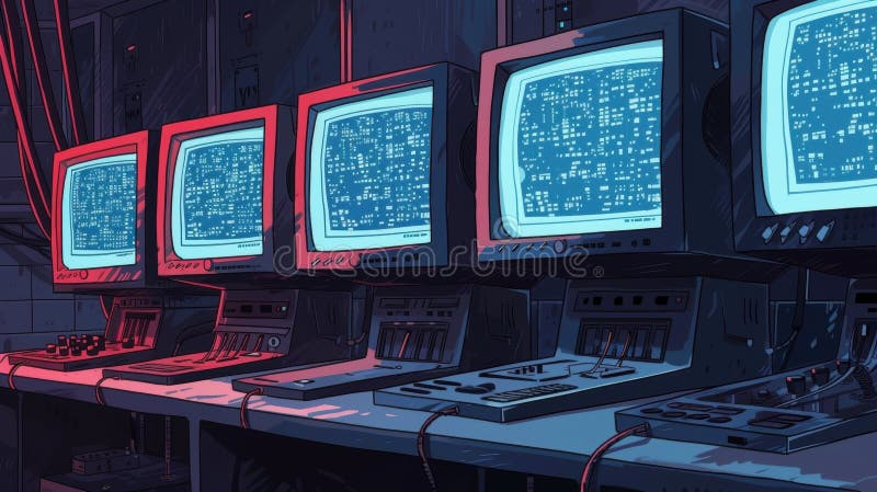 A Bank of Sleek and Modern Computer Monitors Displaying a Constant ...