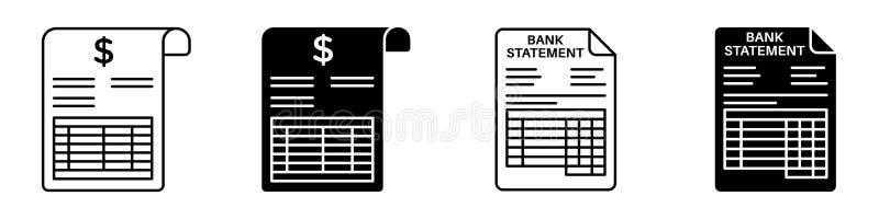 Bank Statement Icons Versions Set in Black Flat and Line Style Stock Vector - Illustration of ...