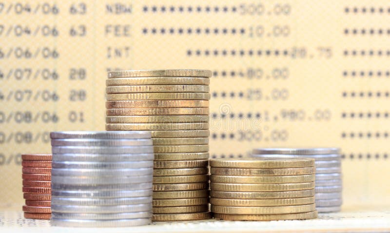 Bank Statement with Stacks of Coins, Investment and Saving Concept ...