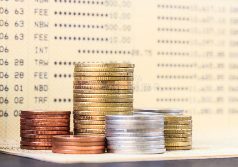Bank Statement with Stacks of Coins, Investment and Saving Concept ...