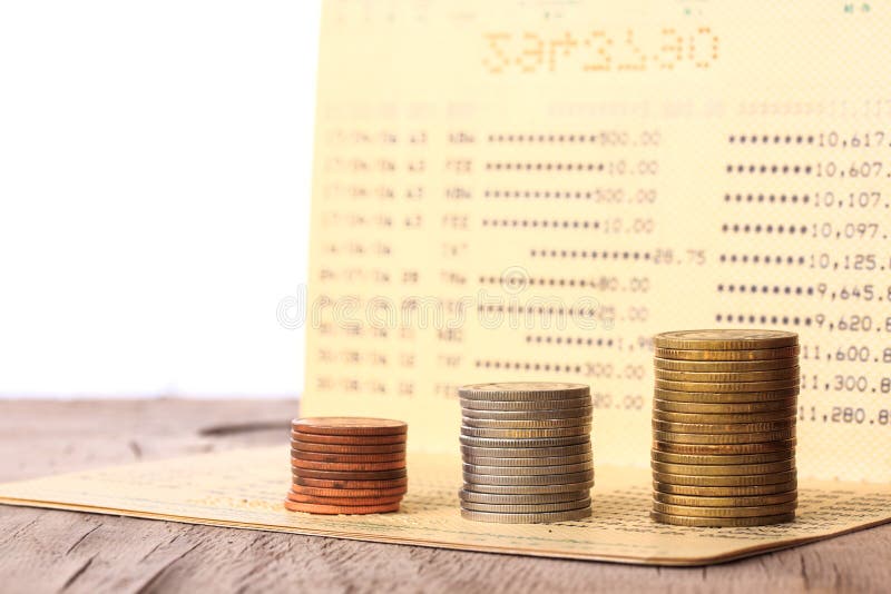 Bank Statement with Stacks of Coins, Investment and Saving Concept ...