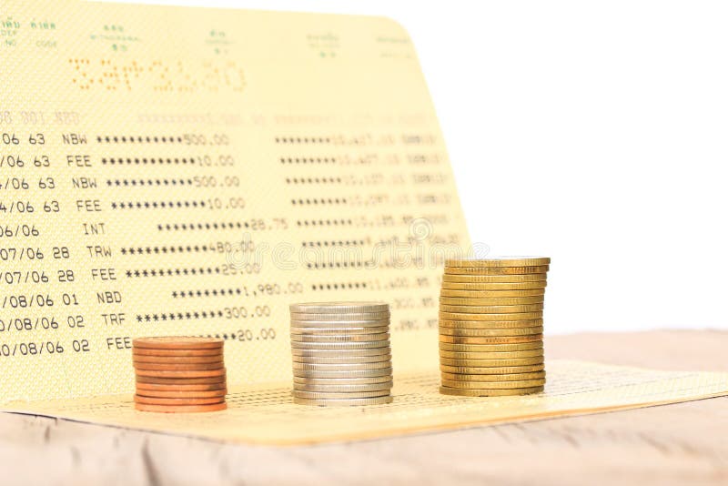 Bank Statement with Stacks of Coins, Investment and Saving Concept ...