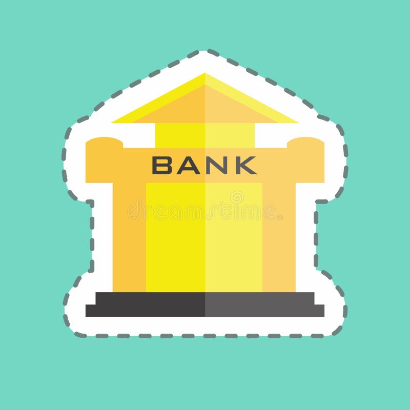 Bank Sticker in Trendy Line Cut Isolated on Blue Background Stock ...