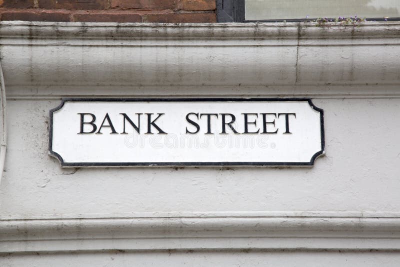 Bank Street Sign stock image. Image of road, slant, wall - 87591017