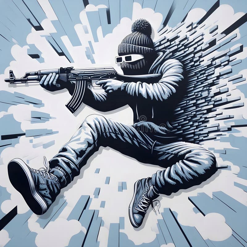 A Bank Syariah Art with 3D Illusions, a Sniper in Action Stock Image ...