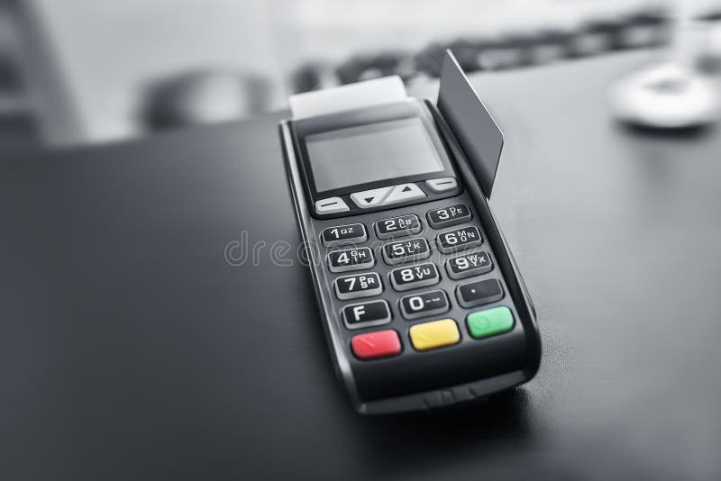 Bank Terminal and Payment Card. Stock Image - Image of expense, device ...