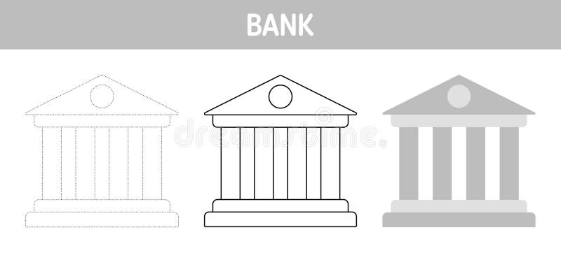 Bank Tracing and Coloring Worksheet for Kids Stock Vector ...