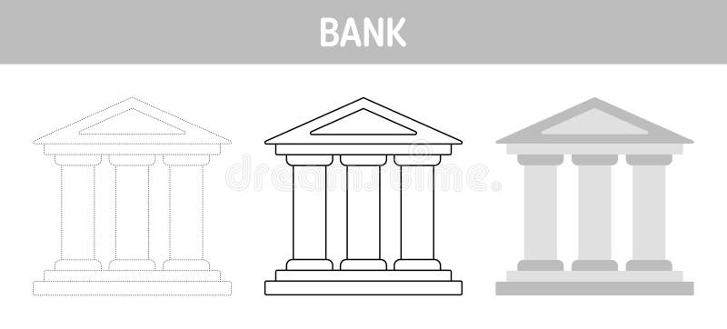 Bank Tracing and Coloring Worksheet for Kids Stock Vector ...